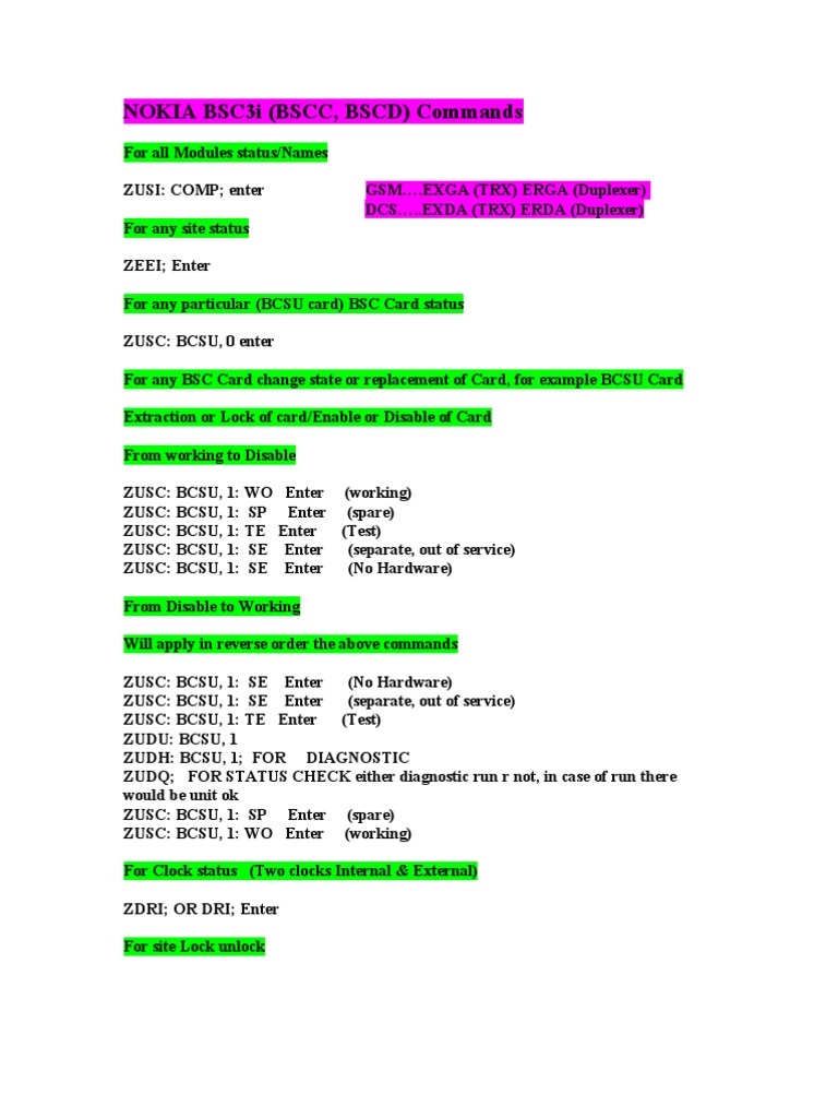 Nokia Bsc3i Commands | PDF | Computer Engineering | Computing