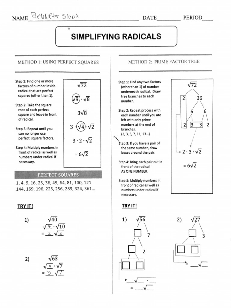 #5 Simplifying Radicals Review | PDF