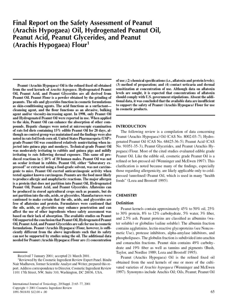2001 Final Report On The Safety Assessment of Peanut (Arachis Hypogaea ...