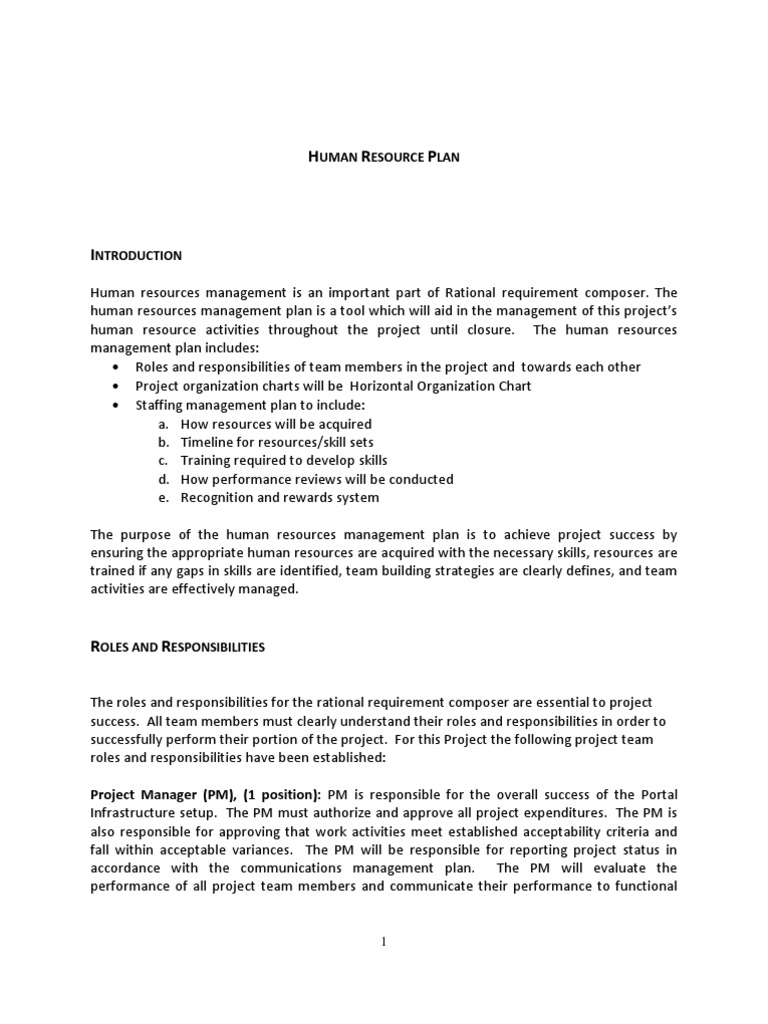 Human Resource Plan | PDF | Human Resources | Project Manager