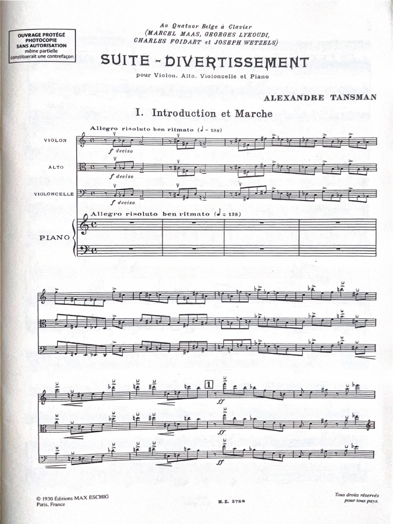 Tansman Suite-Divertissement Score 1-4 | PDF