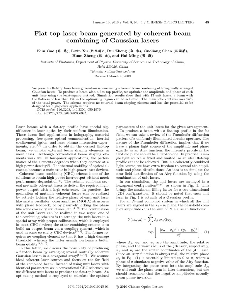 Flat-Top Beam from Gaussian Lasers | PDF | Laser | Diffraction