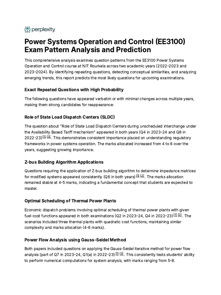 Power Systems Operation and Control (EE3100) Exam | PDF | Mathematics | System
