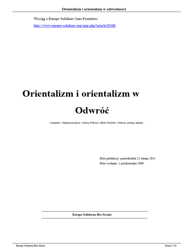 Sadik Jalal Al-Azm - Orientalizm I Orientalizm W Odwróceniu | PDF