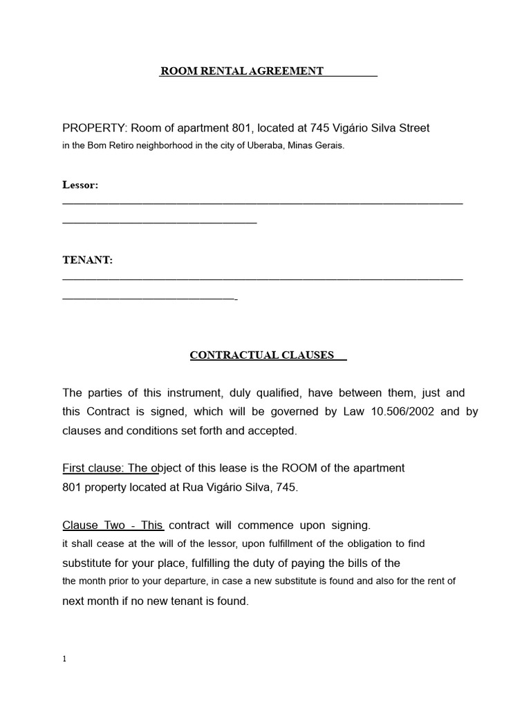 Room Rental Agreement Terms and Conditions | PDF | Lease | Leasehold Estate