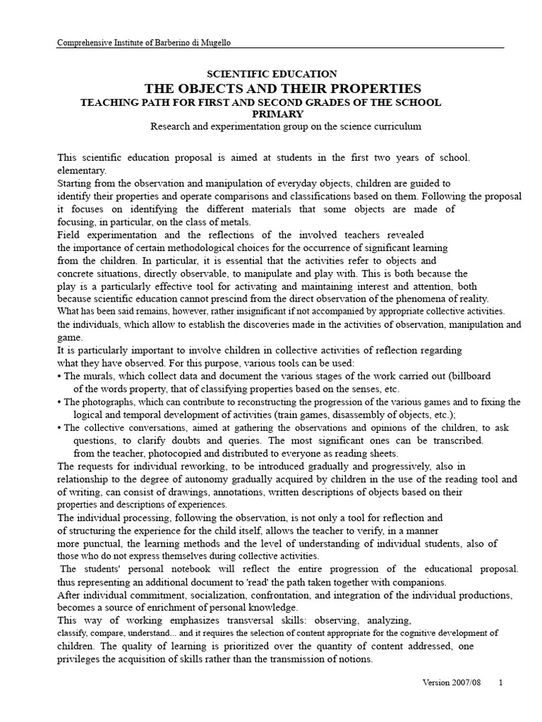 Objects and Materials - Educational Path For Classes 1A and 2A | PDF ...