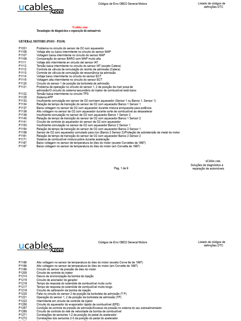Códigos de Erro OBD2 General Motors | PDF | Rede elétrica | Injeção ...