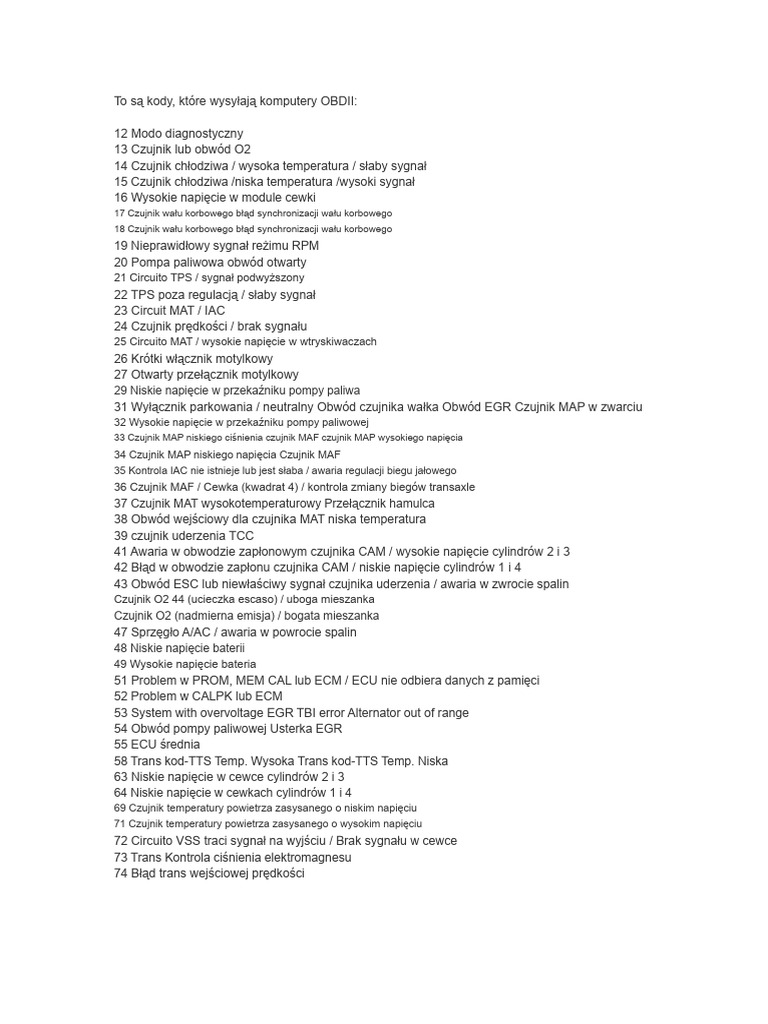 Kody OBDII Chrysler Neon | PDF