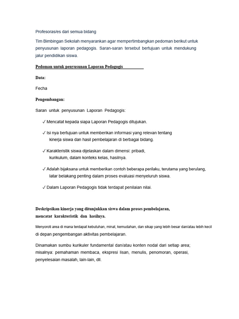 Pedoman Untuk Penyusunan Laporan Pedagogis | PDF
