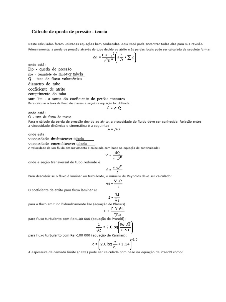 Cálculo Da Queda de Pressão | PDF | Pressão | Descarga (hidrologia)