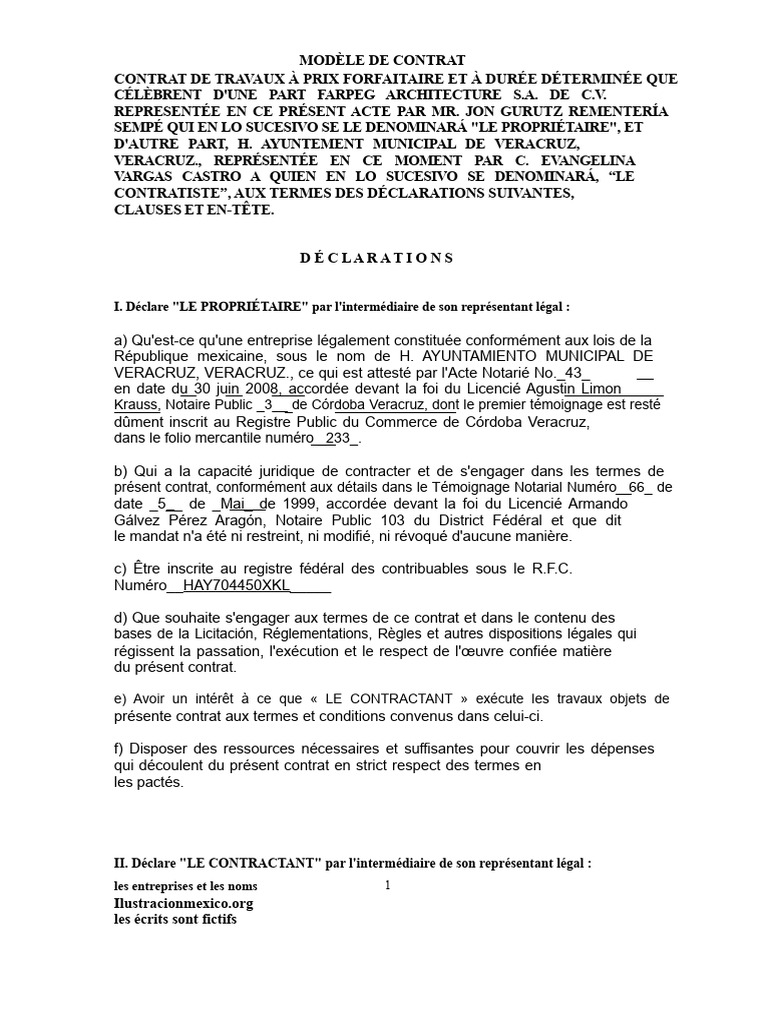 Modèle de contrat de travaux forfaitaires | PDF | Cautionnement | Salaires