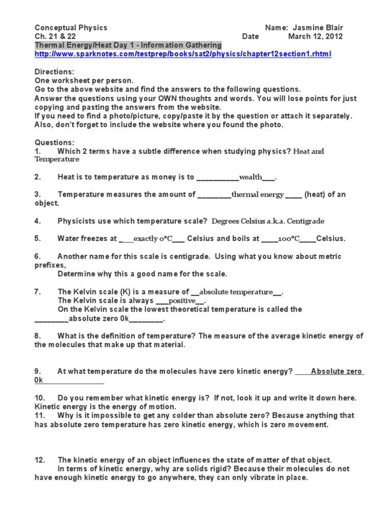 Heat Webquest - Day 1b | PDF | Temperature | Heat