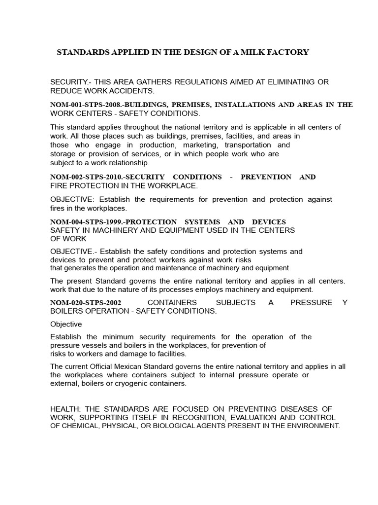 Milk Factory Safety Design Standards | PDF | Occupational Safety And ...