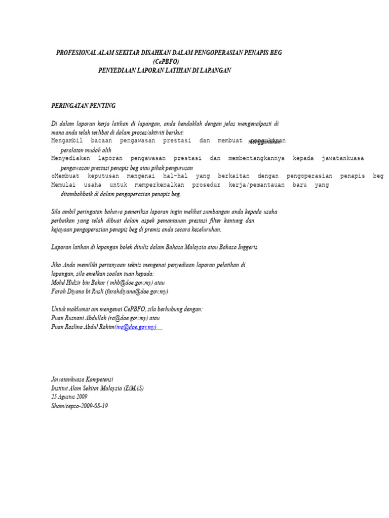 Format Laporan Pelatihan Cepbfo-2 | PDF