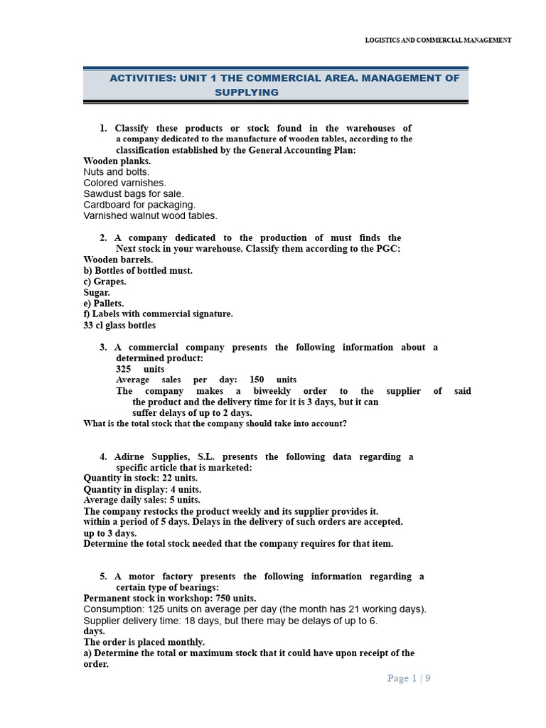 ACTIVITIES UNIT 3 STOCK MANAGEMENT. DEMAND FORECAST_A | PDF | Forecasting | Moving Average