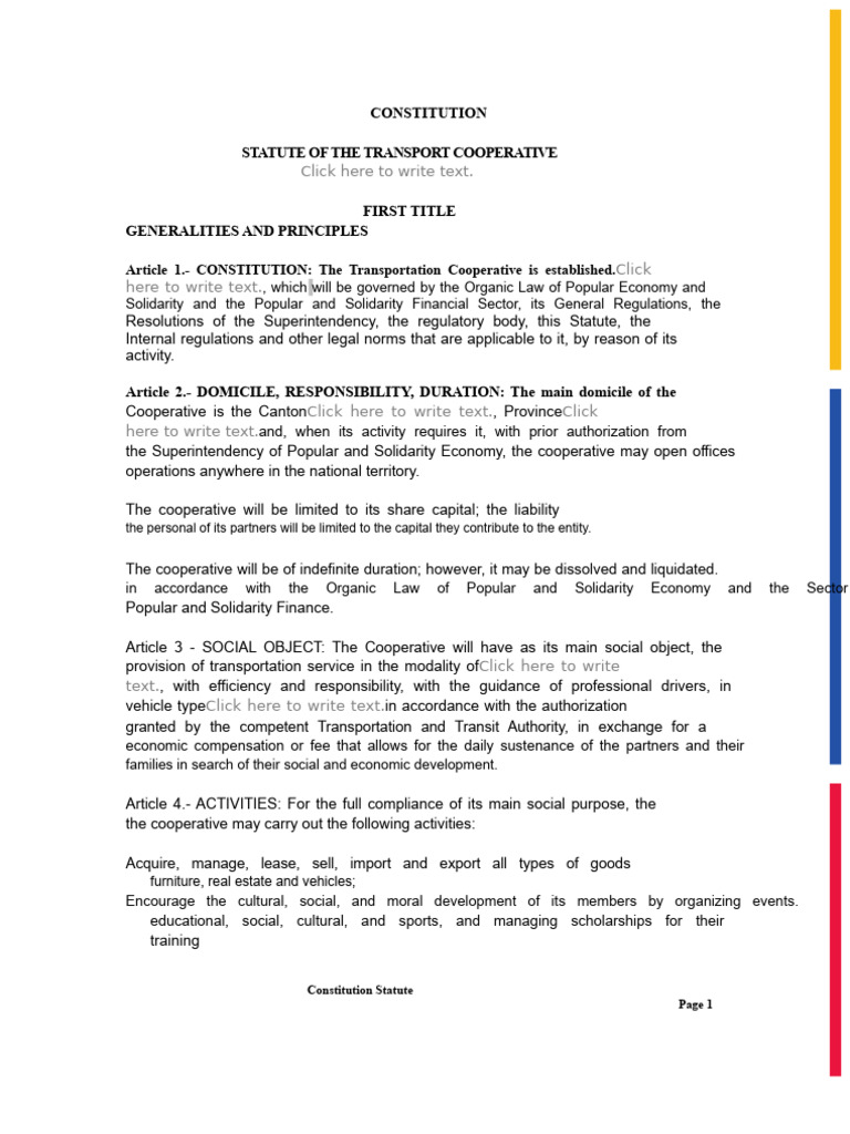 Transportation Cooperative Constitution | PDF | Cooperative | Board Of ...