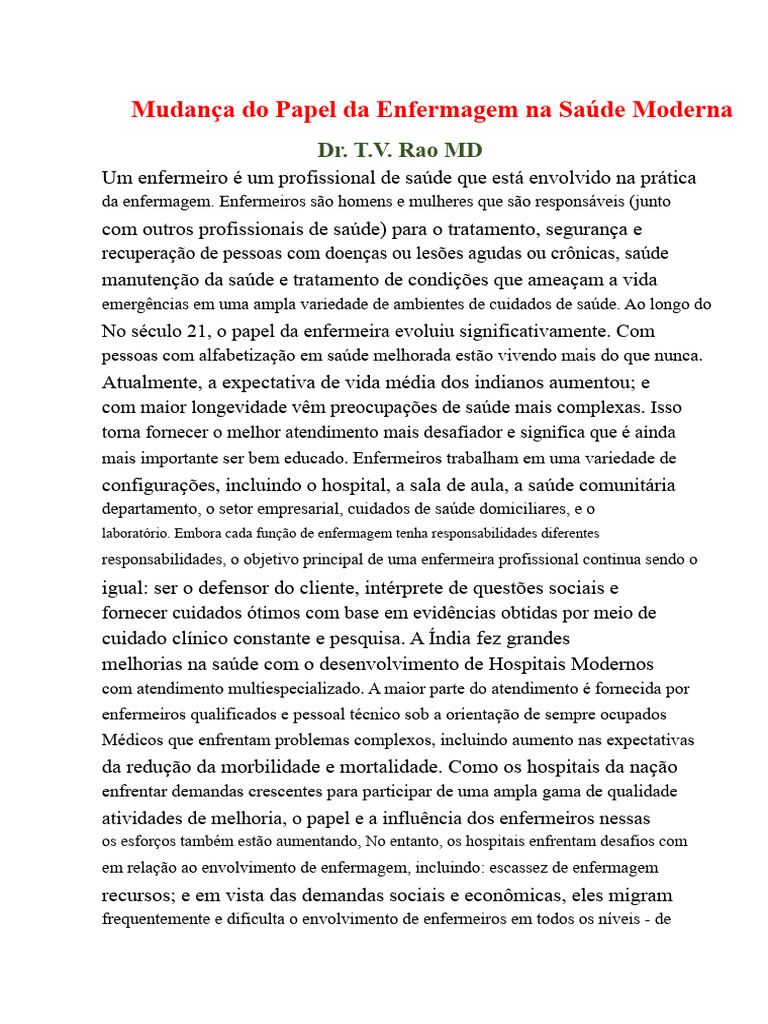 Mudança Do Papel Da Enfermagem Na Saúde Moderna | PDF | Enfermagem ...