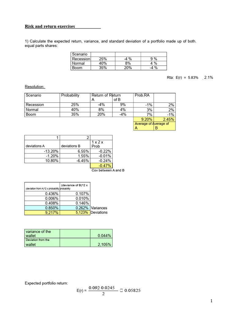 Portfolio Risk and Return Calculations | PDF | Beta (Finance) | Capital ...