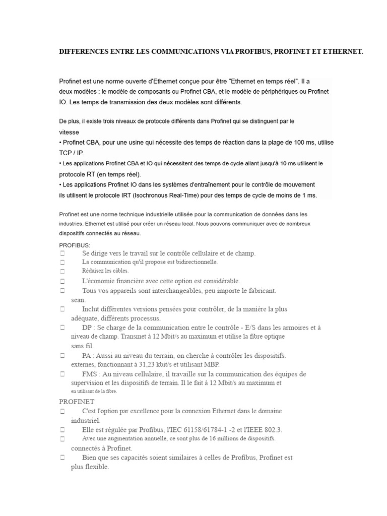 Différences entre Profibus et Profinet | PDF | Ethernet | Serveur proxy