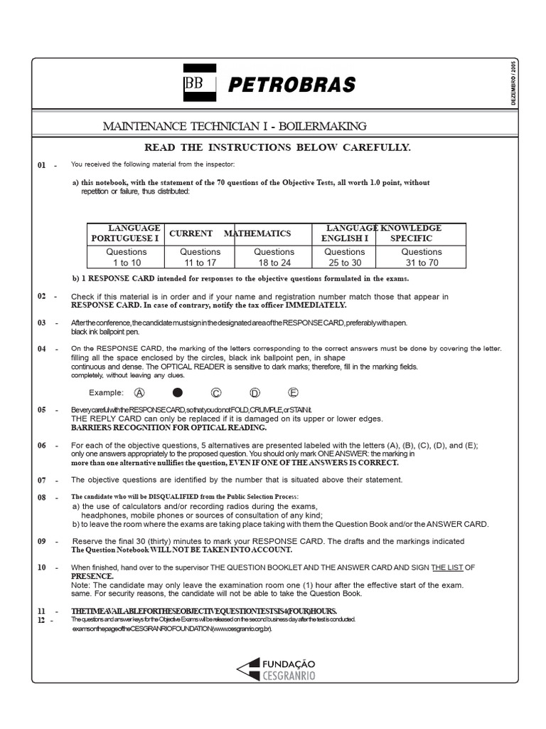 Test For Maintenance Technician 1 Boiler Making at Petrobras | PDF ...