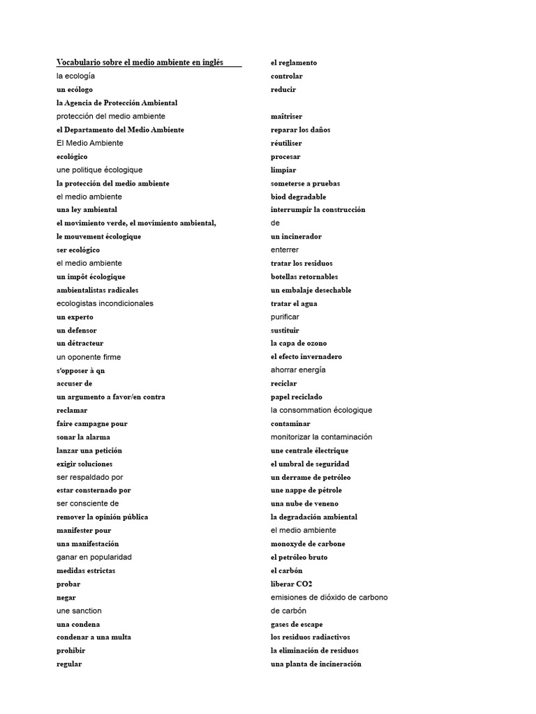 vocabulario-ambiente-inglés | PDF | Entorno natural | Contaminación