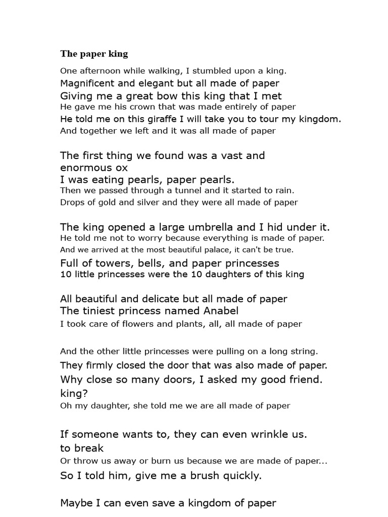 The Paper King (Song Lyrics) | PDF