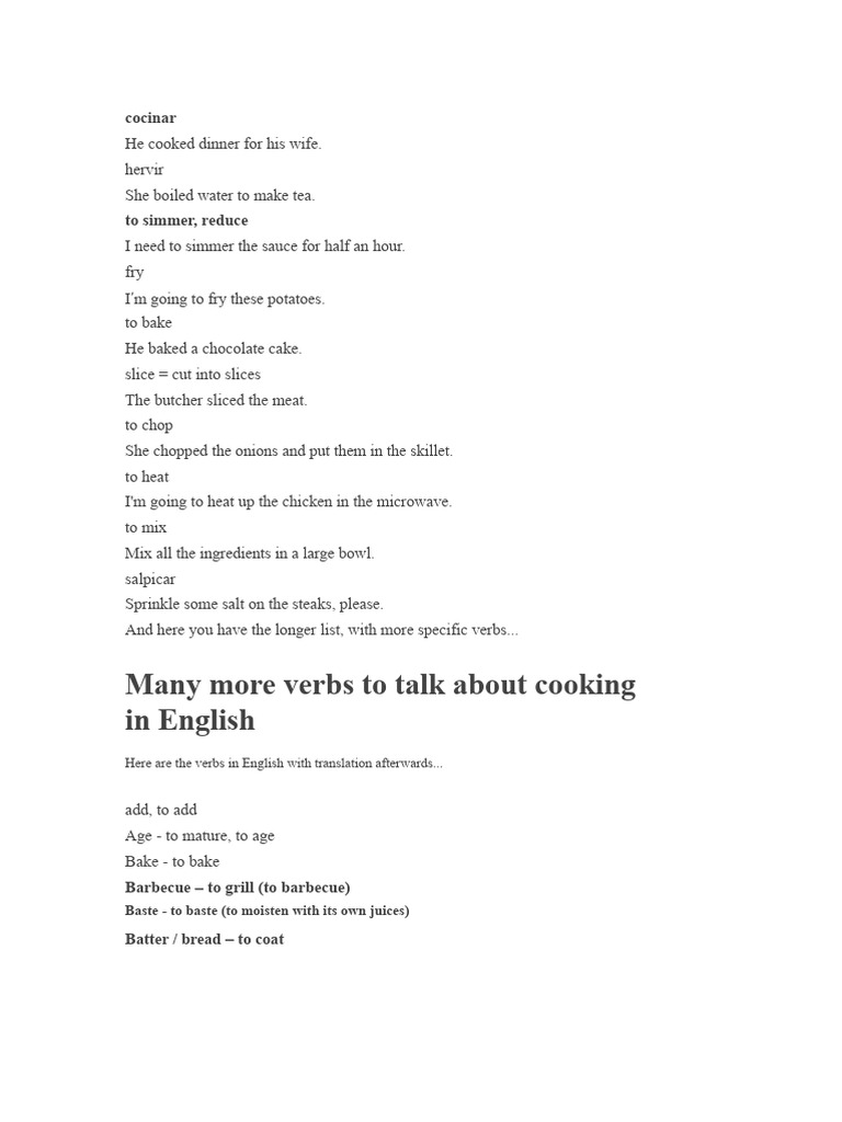 Cooking Verbs and Their Uses | PDF | Breads | Cakes