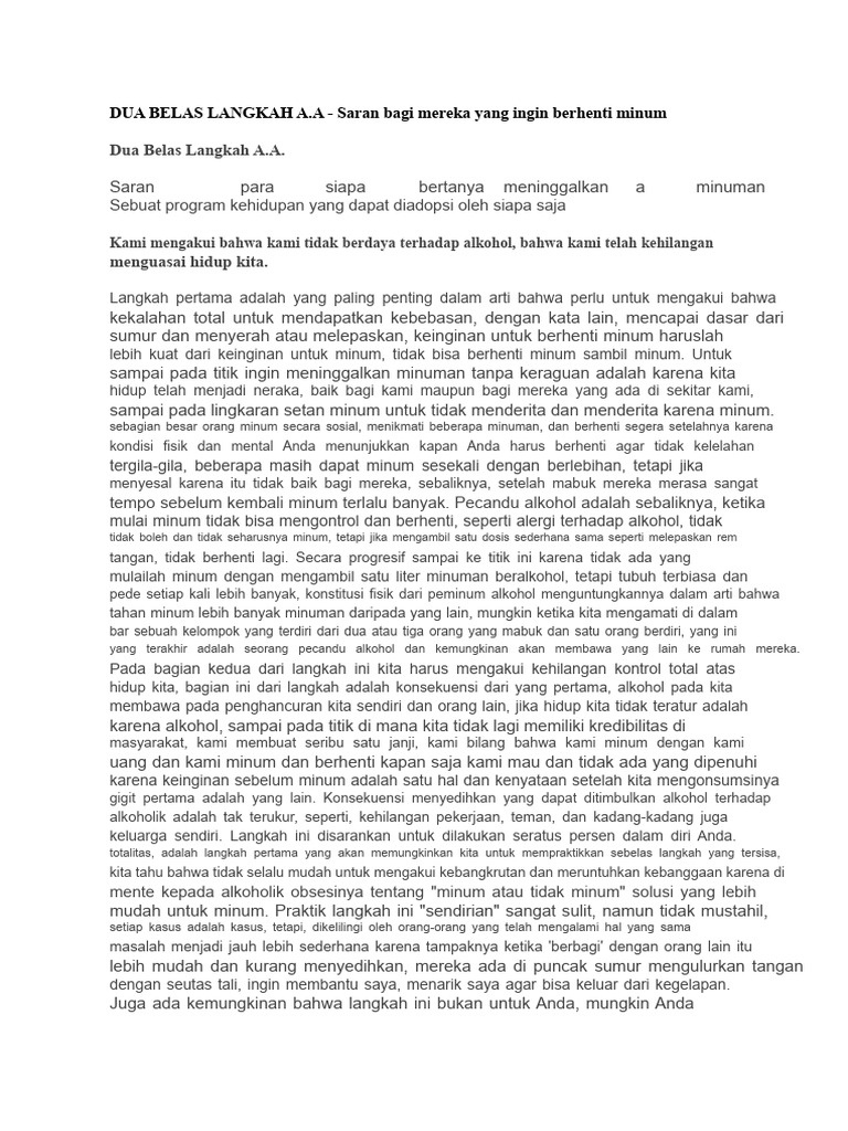 Dua Belas Langkah AA Yang Diberikan Penjelasan | PDF