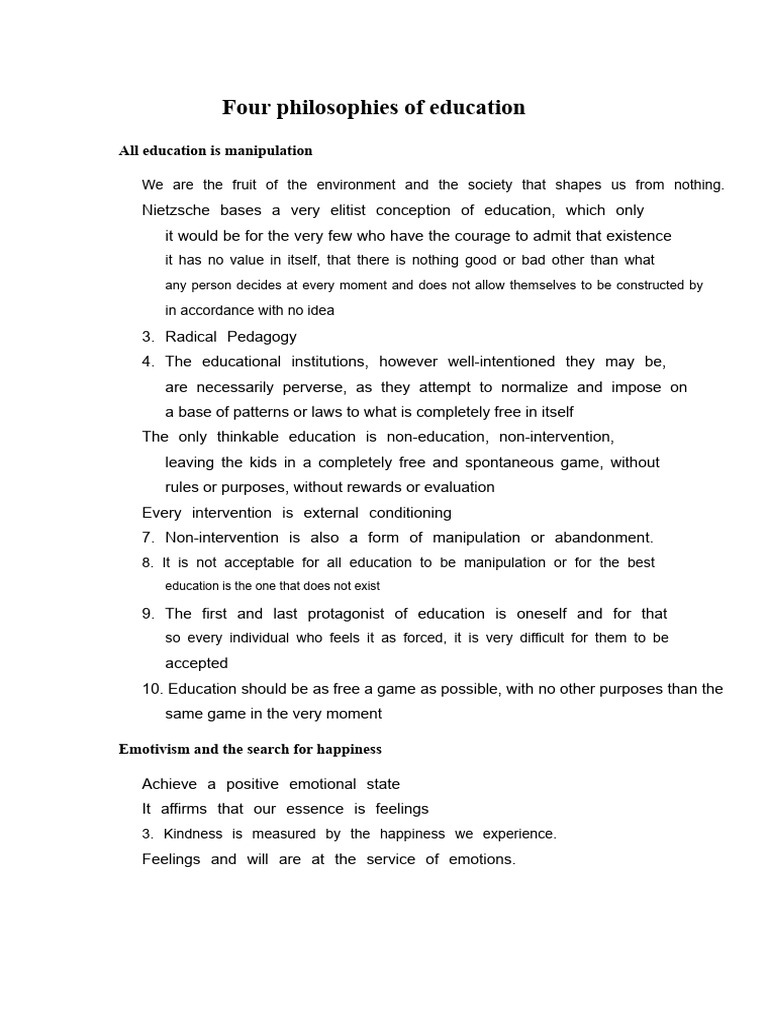 Four Philosophies of Education | PDF | Happiness | Knowledge