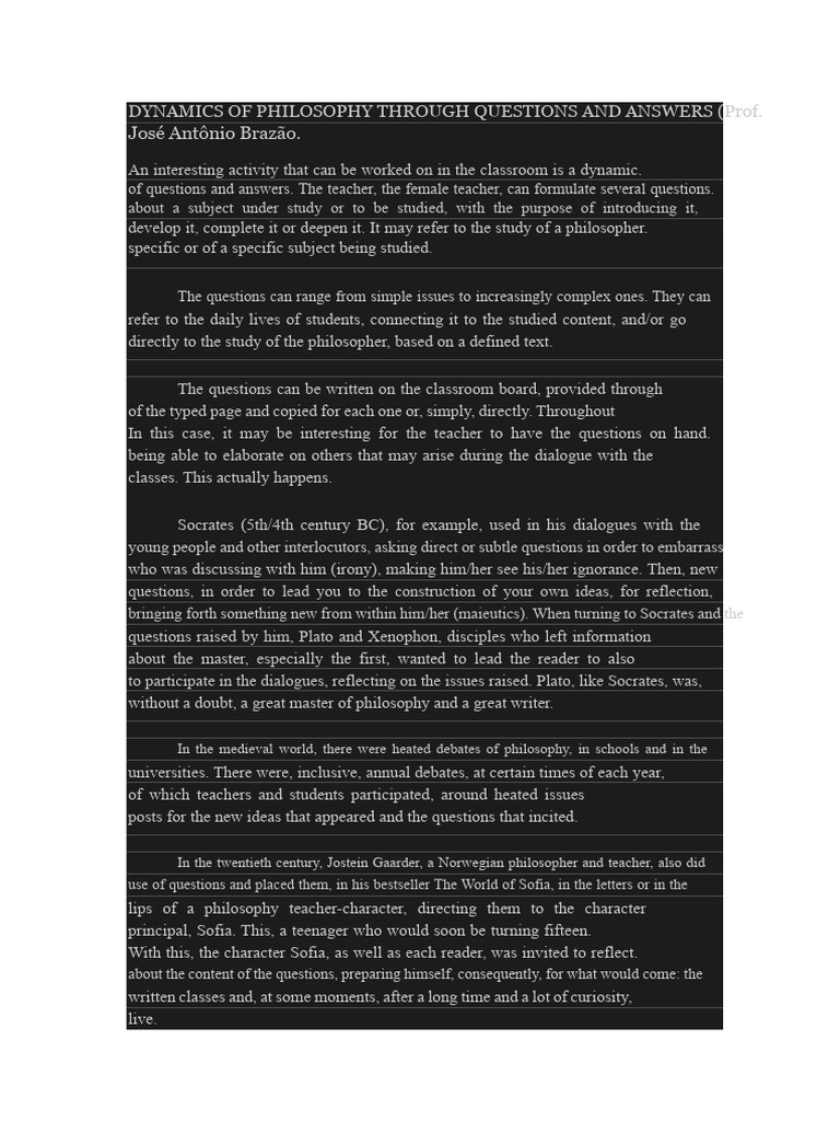 Dynamics of Philosophy Through Questions and Answers | PDF | Socrates