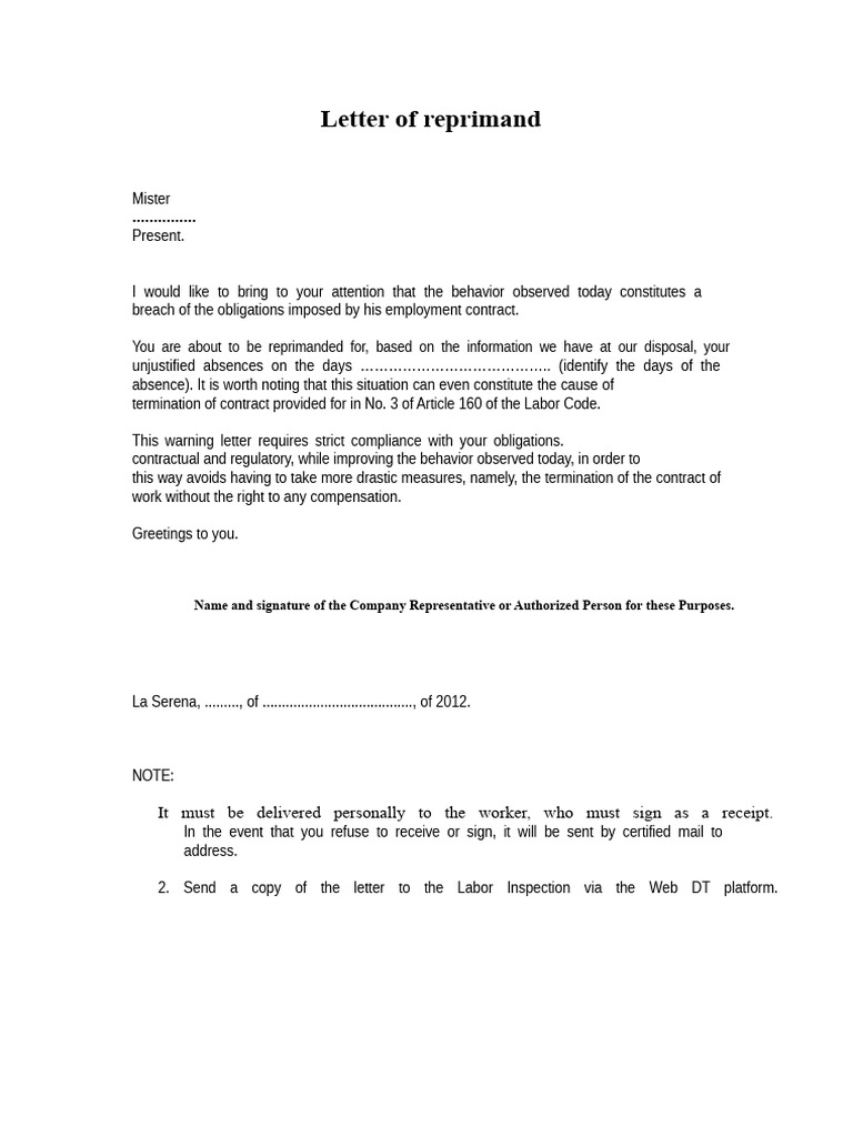 Warning Letter For Unjustified Absences | PDF