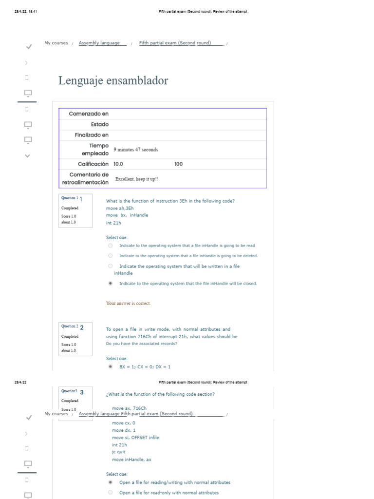 Fifth Partial Exam (Second Round) - Assembler Fer 2 | PDF | Assembly Language | Operating System