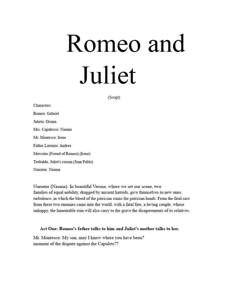 Script Romeo and Juliet (1) | PDF | Characters In Romeo And Juliet