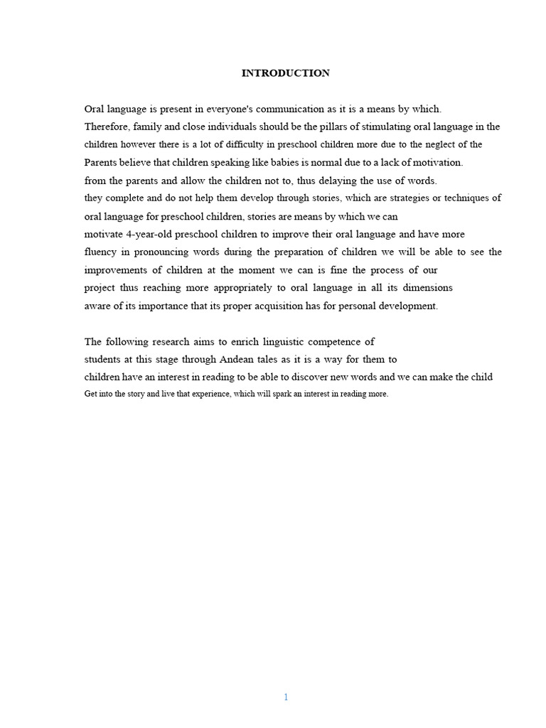 Monograph On The Use of Andean Tales For The Development of Oral ...