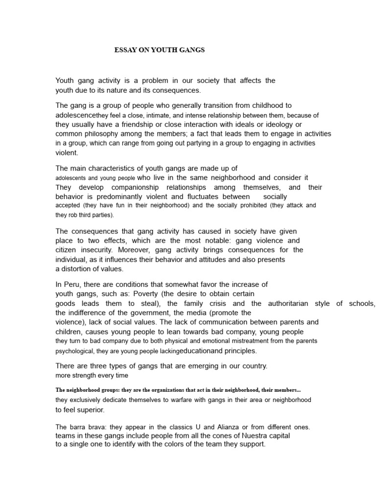 Essay On Youth Gang Activity | PDF | Violence | Youth