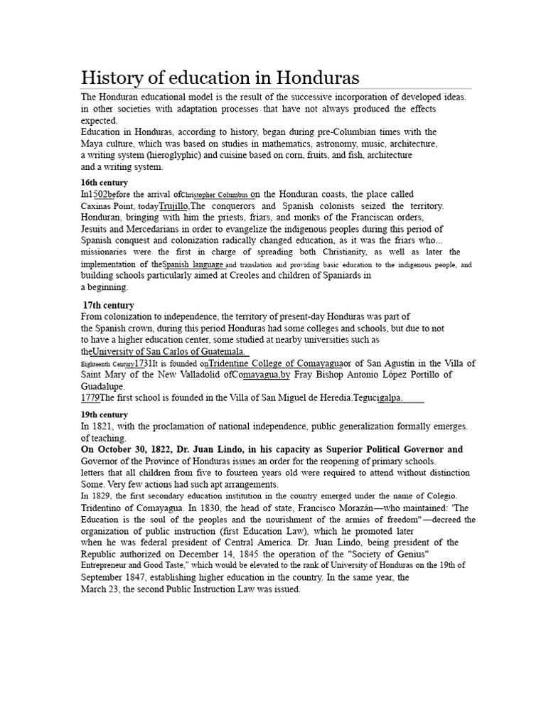 Evolution of Education in Honduras | PDF | Honduras | Spanish ...