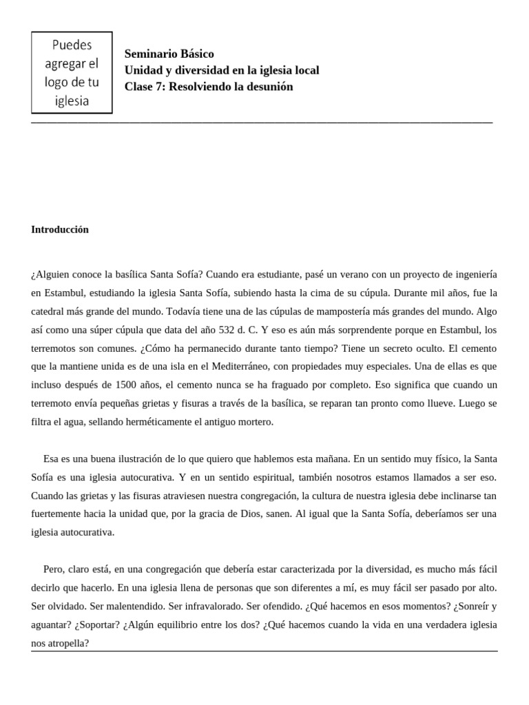 Unidad y Diversidad Clase 7 2019 Manuscrito | PDF | Iglesia cristiana | Amor