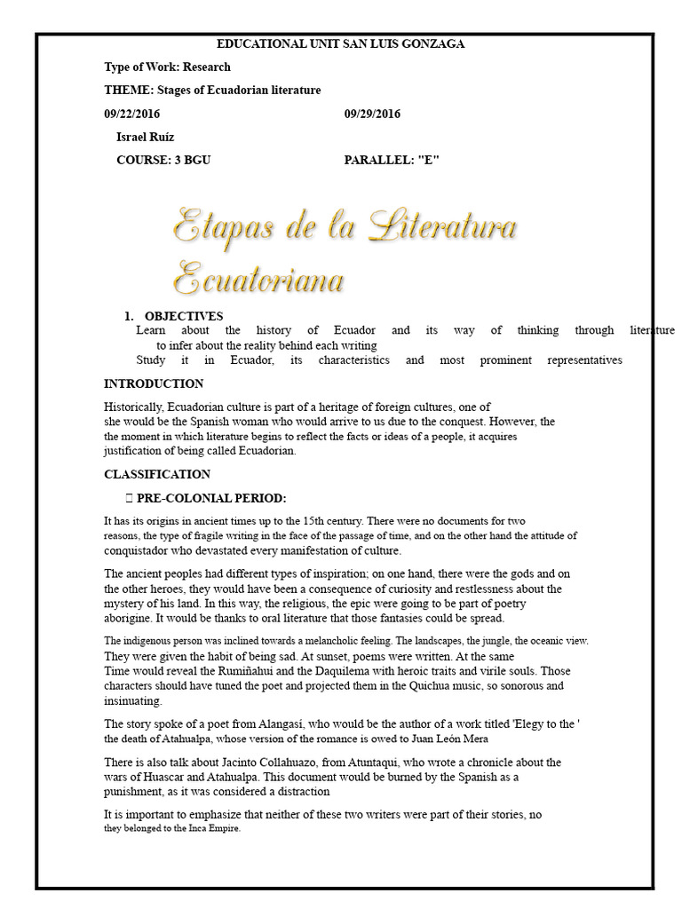 Stages of Ecuadorian Literature Explained | PDF | Ecuador