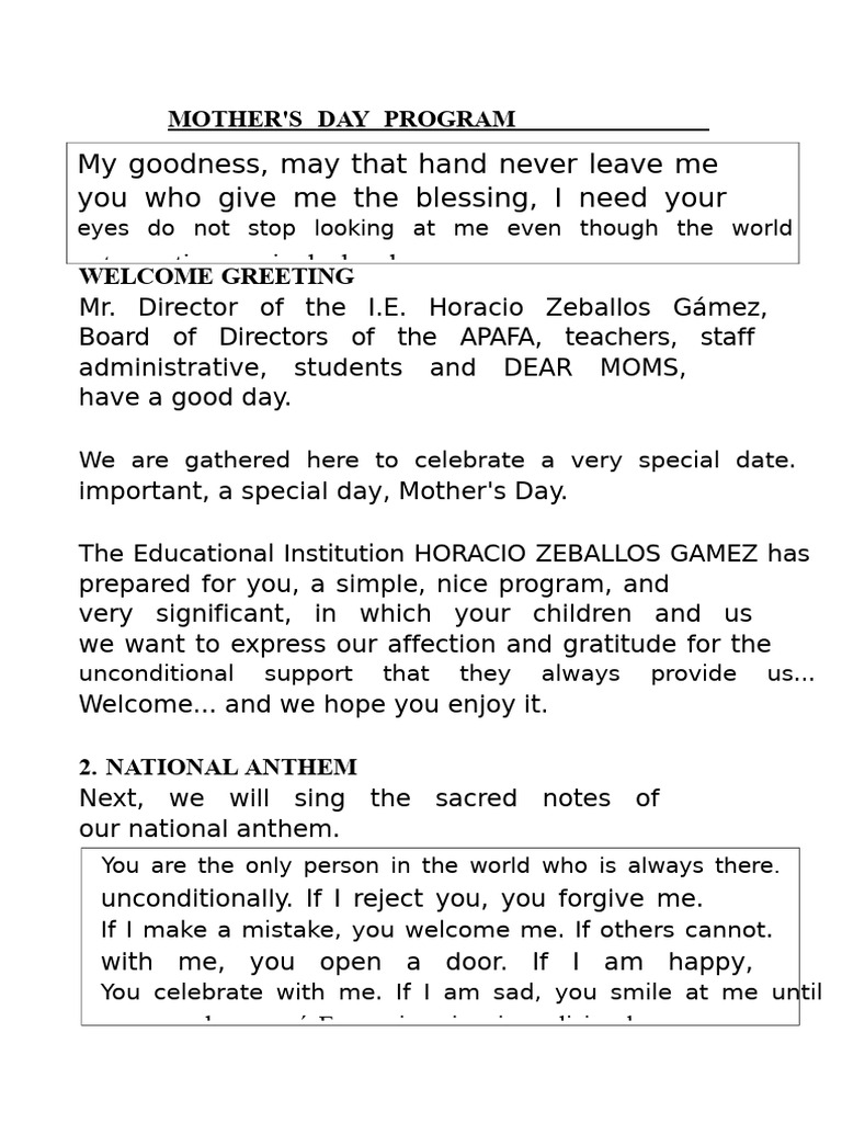 Program For Mother's Day | PDF | Human Life Stages | Motherhood