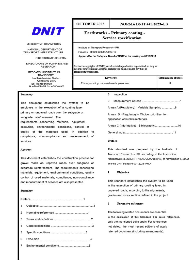 Dnit - 445 - 2023 - en - EMBANKMENT AND PRIMARY COATING | PDF | Road ...