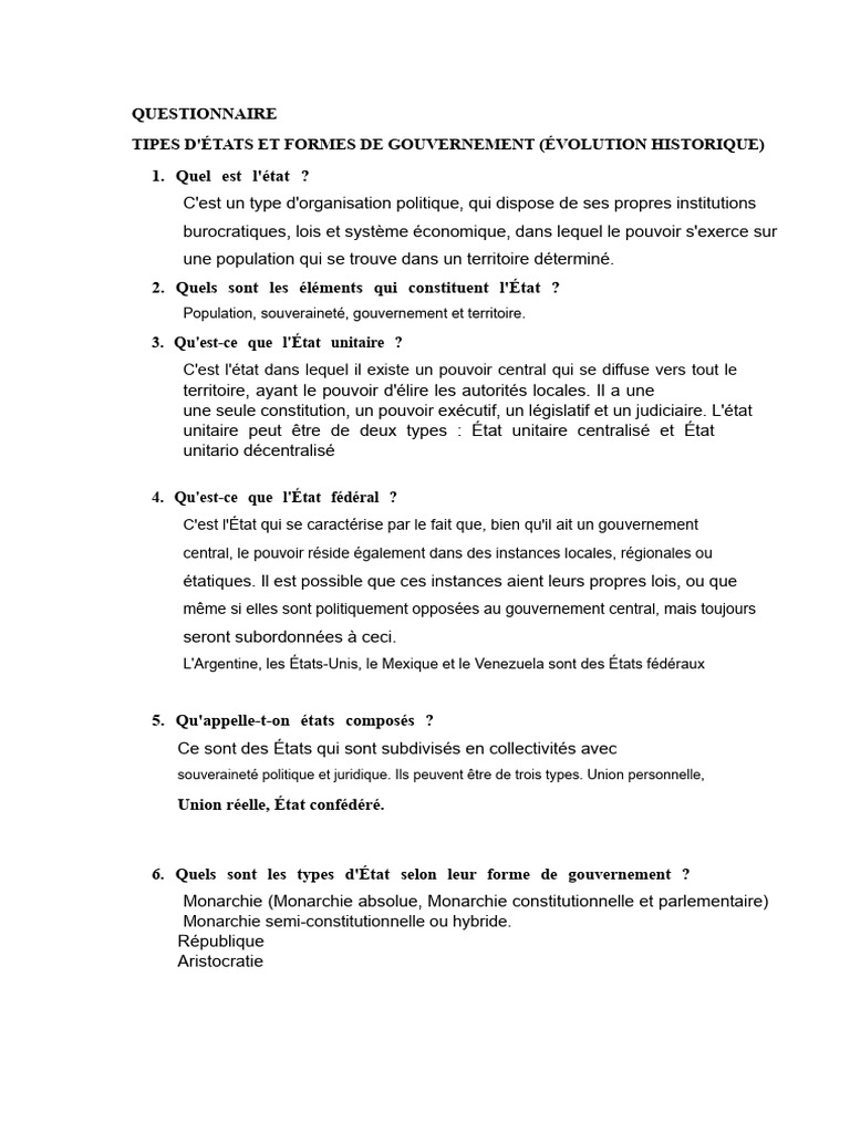 Types d'États et Formes de Gouvernement | PDF | Démocratie | Idéologies ...