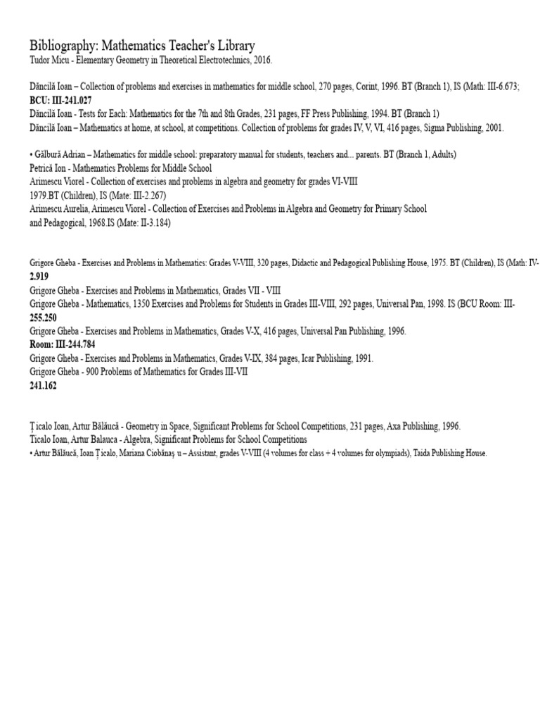 Mathematics Teacher's Library Bibliography | PDF | Mathematics | Geometry
