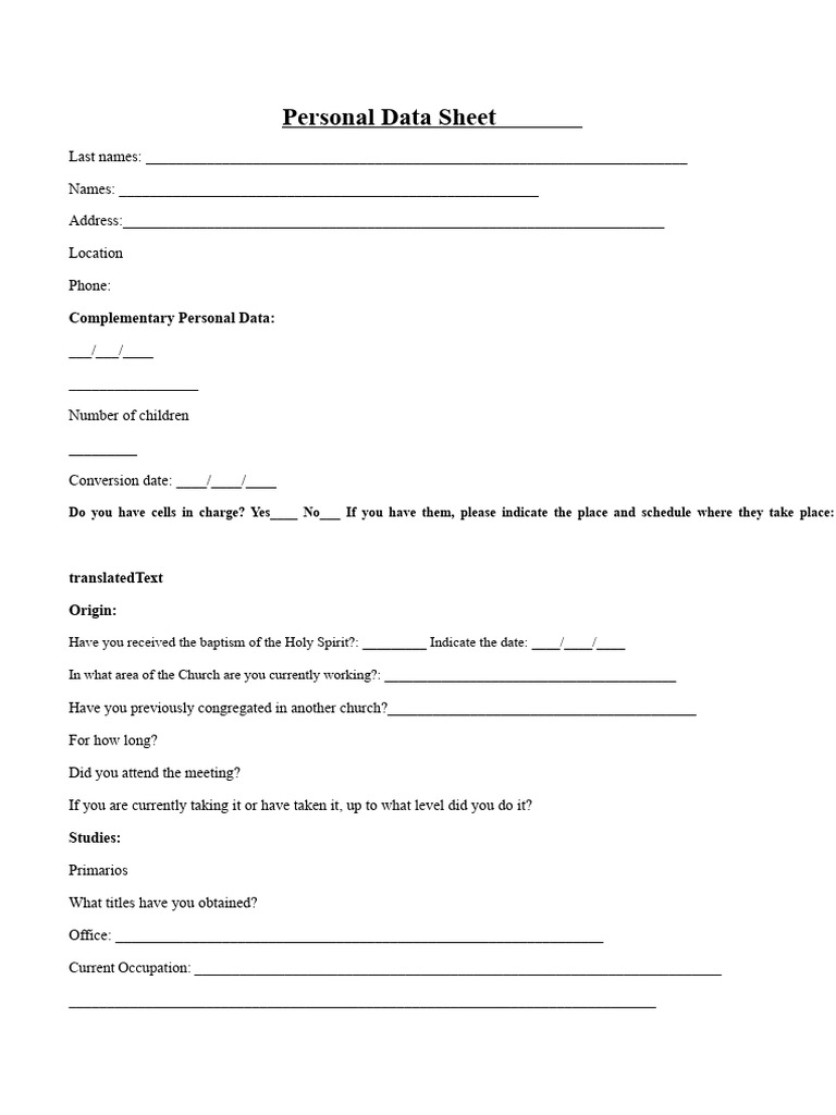 Personal Data Sheet | PDF