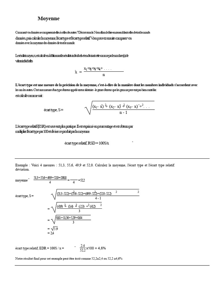 Calcul de L'écart Type Et Du RSD | PDF