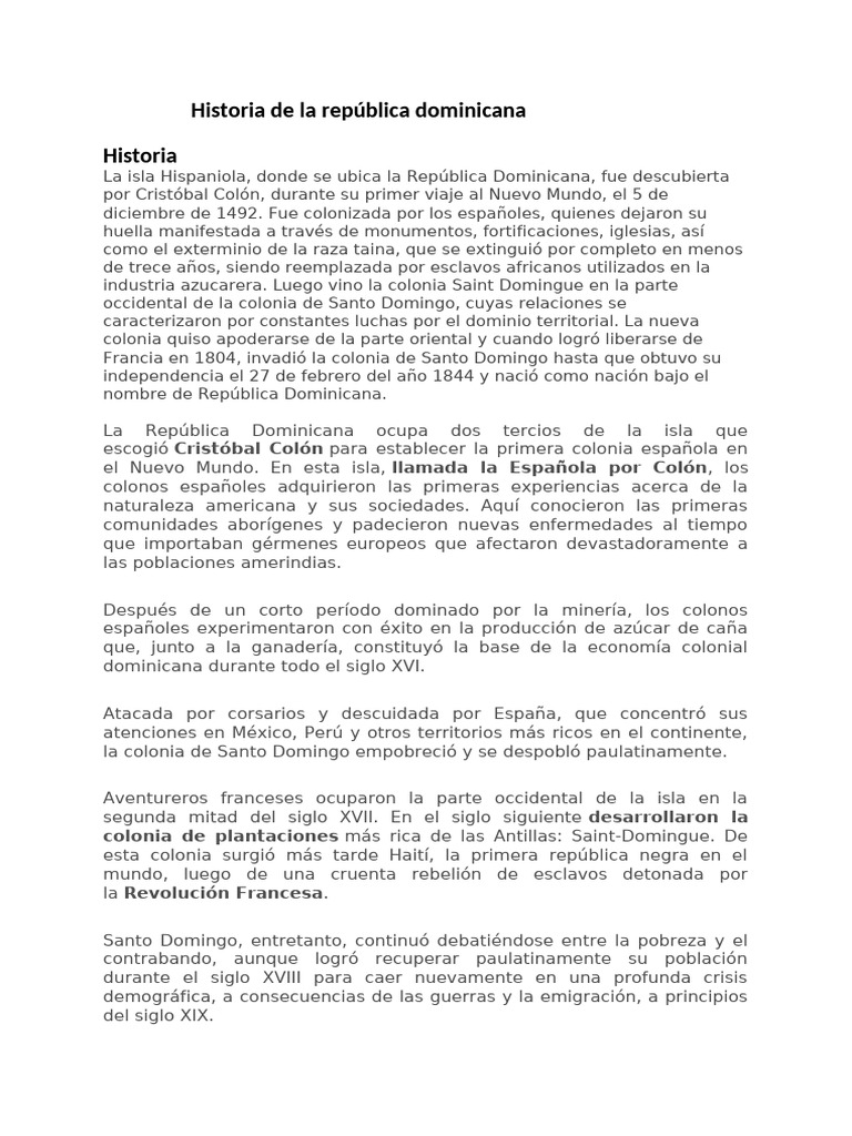Historia de la República Dominicana | PDF | República Dominicana ...