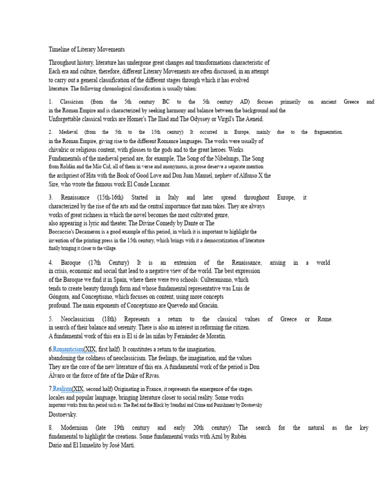 Timeline of Literary Movements | PDF