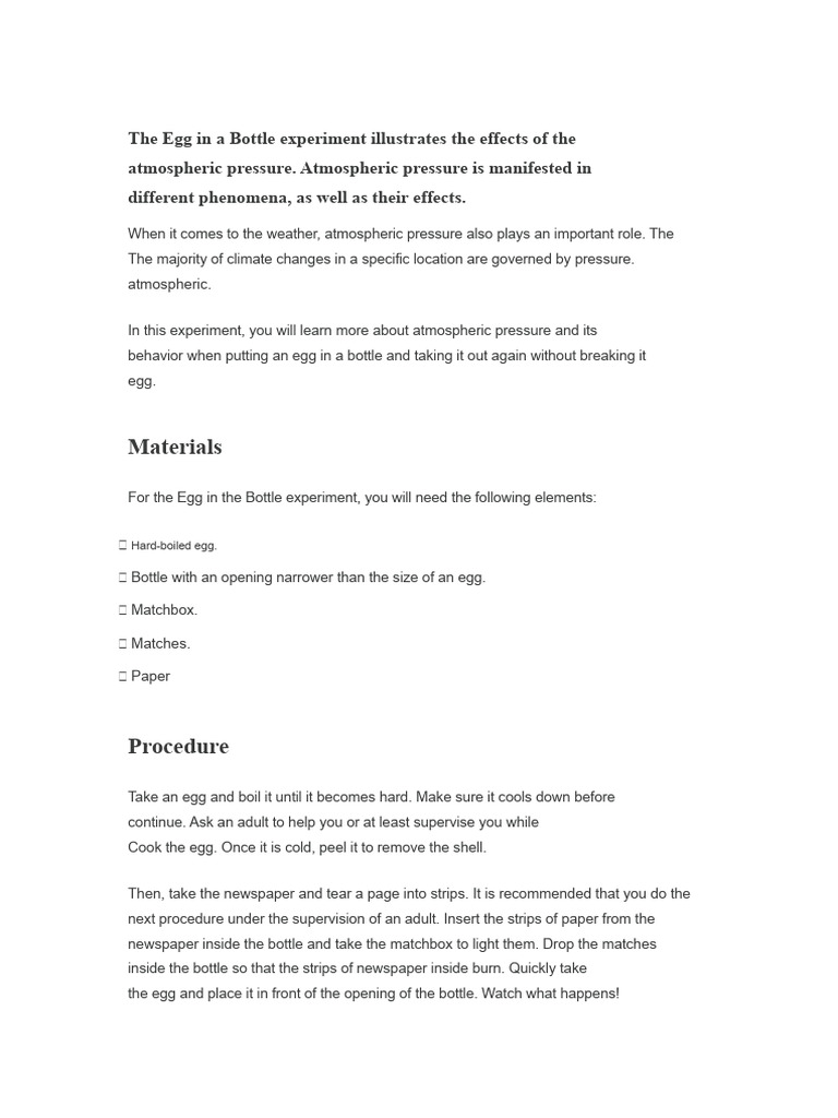 Egg in a Bottle Experiment Explained | PDF