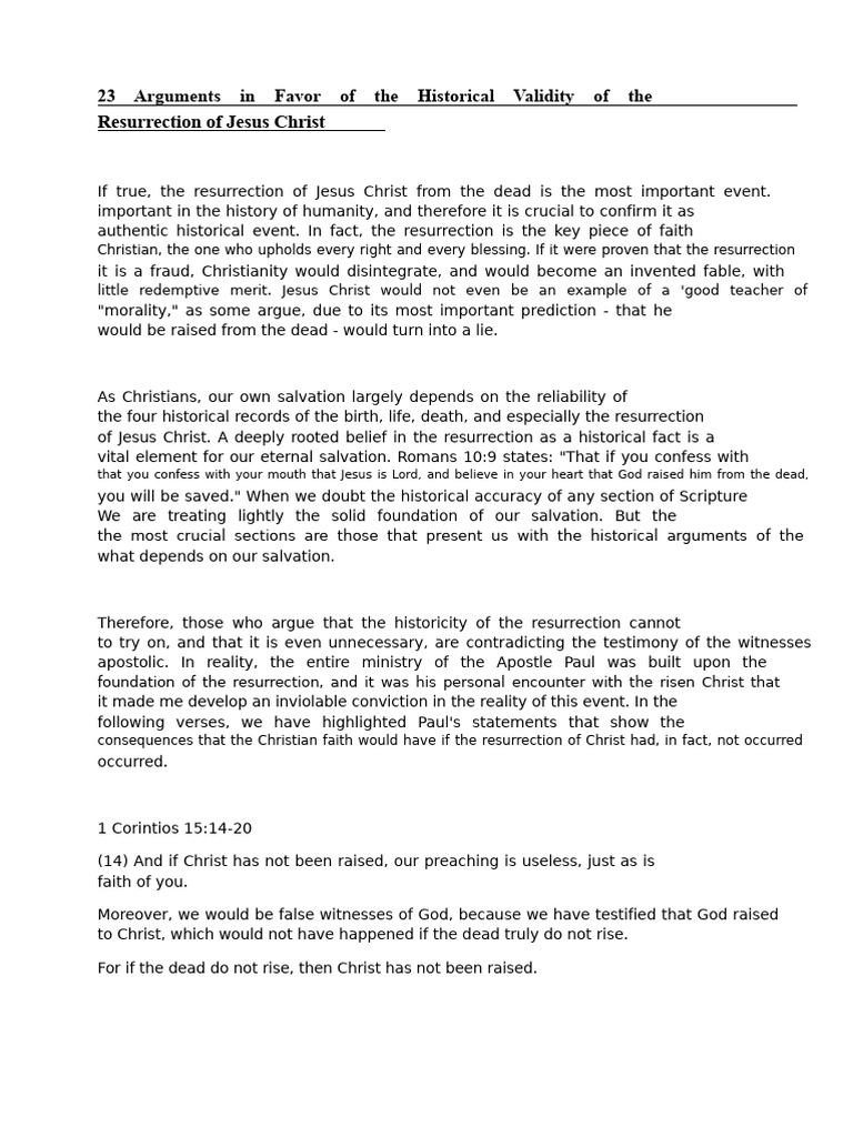 23 Arguments in Favor of The Historical Validity of The Resurrection of ...