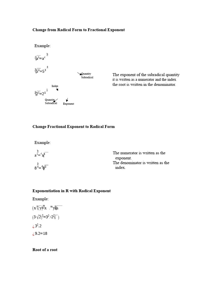 Convert Radical to Fractional Exponents | PDF | Square Root ...