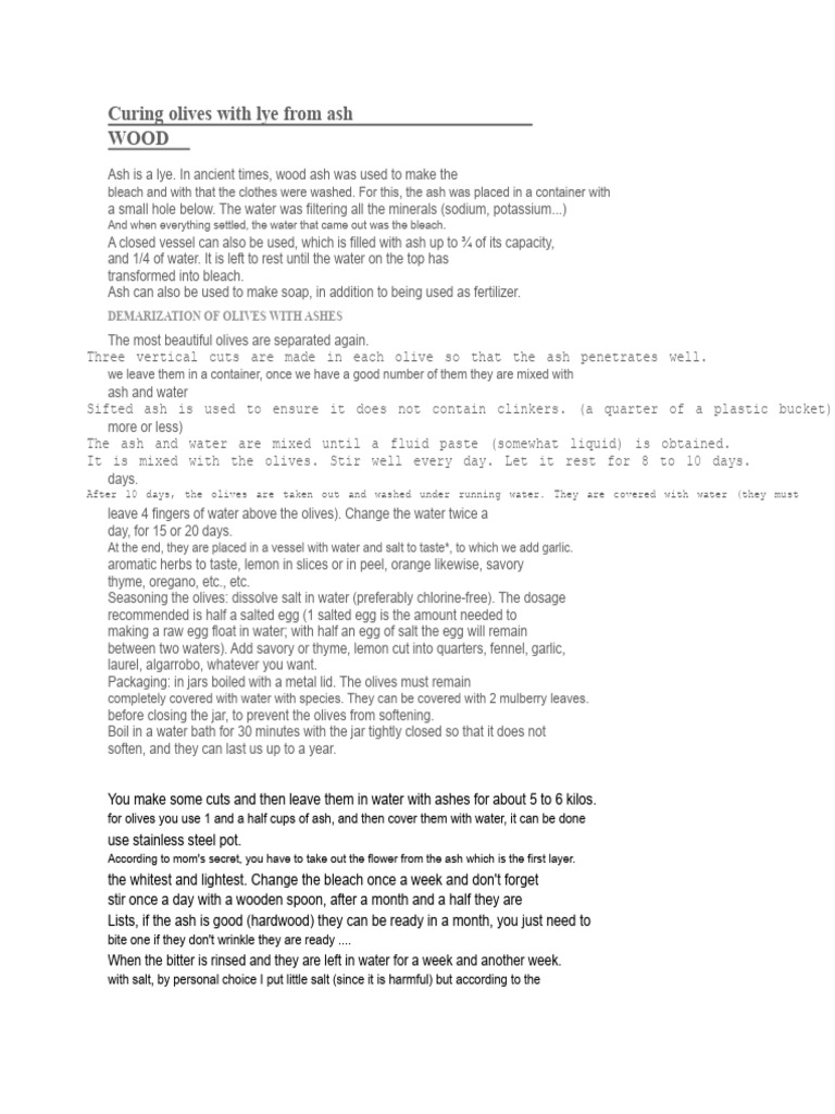 Curing Olives With Wood Ash Lye | PDF | Olive | Sodium Hydroxide